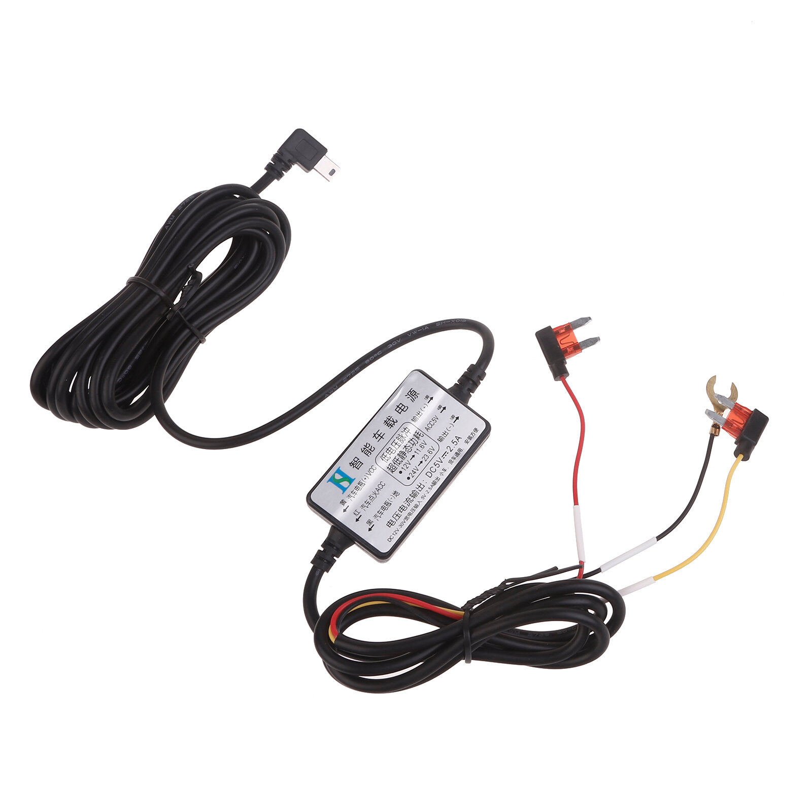 90° 3-проводный кабель 12V~30V в 5V 2.5A Mini USB для авто