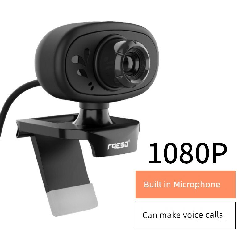1080P HD USB-вебкамера с встроенным микрофоном, чёрная для настольного ПК