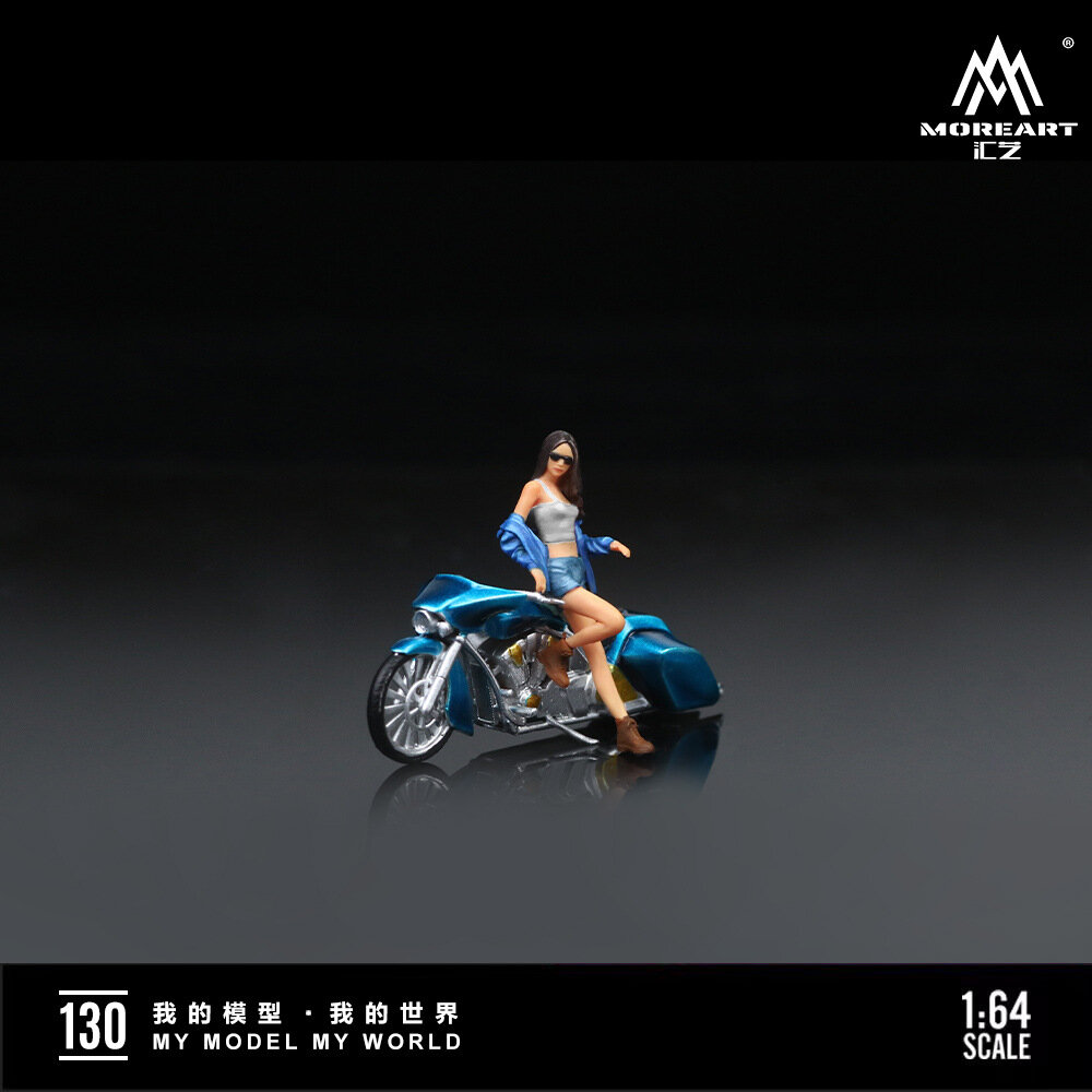 MoreArt 1:64 Масштабная Статуэтка из Резина - Мотоциклетная Девушка, Синяя Дикая Тема, Высокодетальная Литая Фигурка