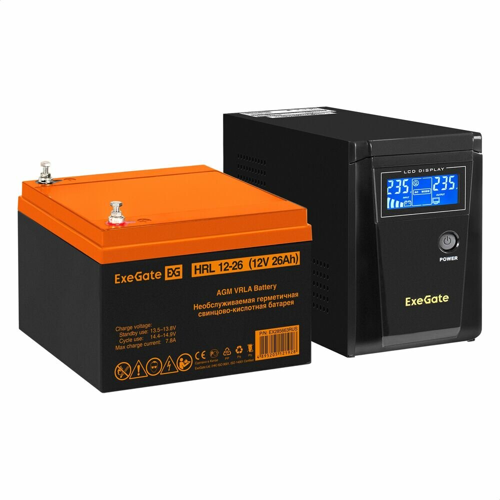 Комплект ИБП ExeGate EX295986RUS + батарея 26Aч EX285663RUS (EX296767RUS) черный