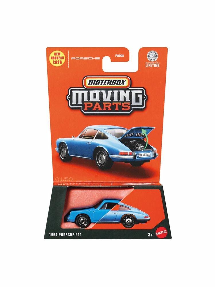 Машинка Matchbox 2026 FWD28 Moving Parts 1/64 Diecast Scale Model Car 1964 Porsche 911