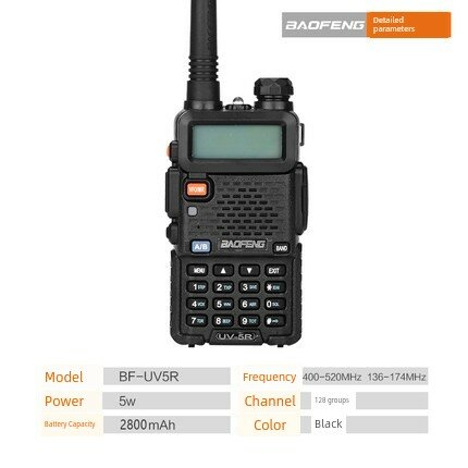 BaoFeng BF-UV5R Водонепроницаемый ручной двухсторонний радио, 5 Вт мощности, 136 каналов, компактный дизайн для походов