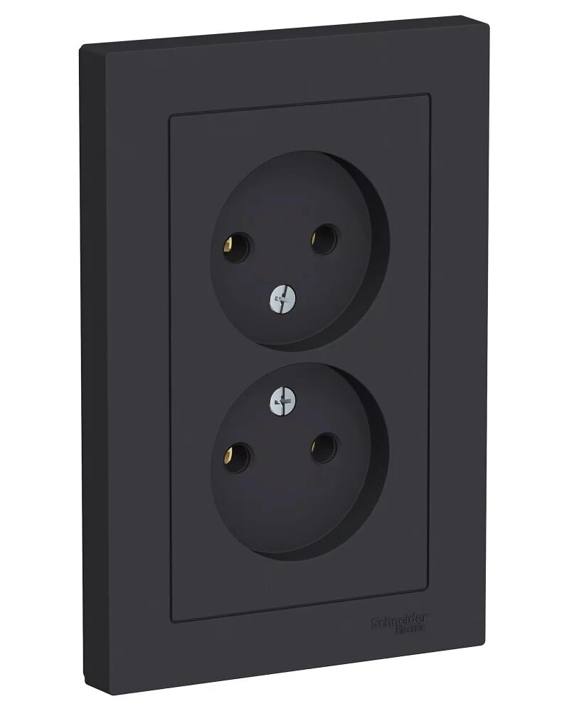 Розетка двойная Systeme Electric AtlasDesign б/з, 16А, в сборе, Карбон