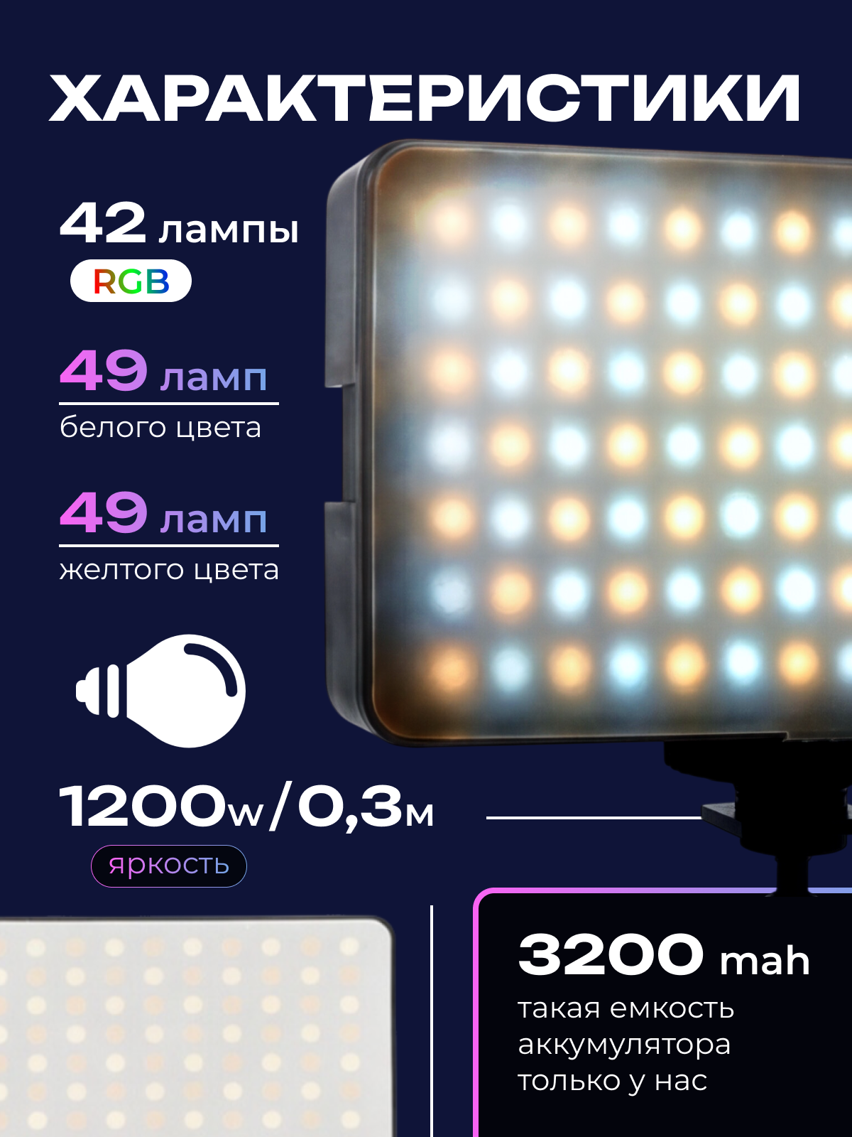 Свет для съемки профессиональный с дисплеем для фото и видео rgb, видеосвет — фото 1