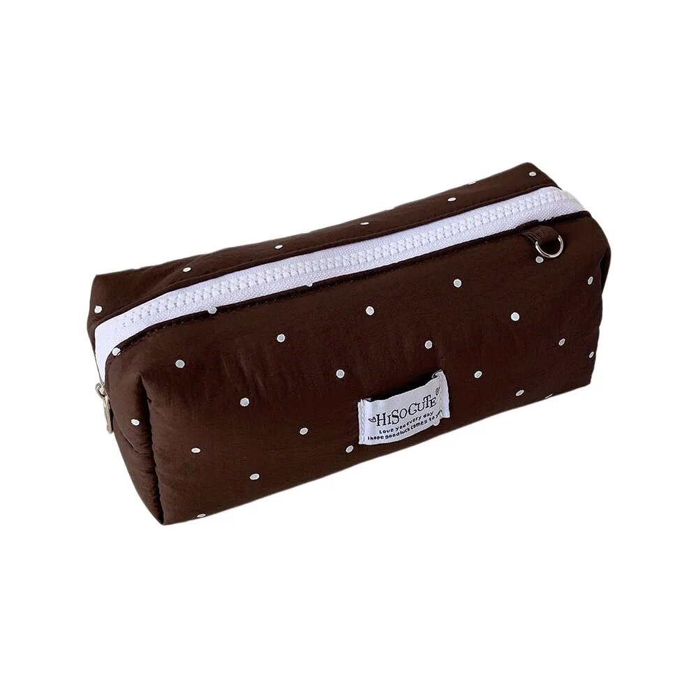 Коричневый пенал Pen Bag в белый горошек
