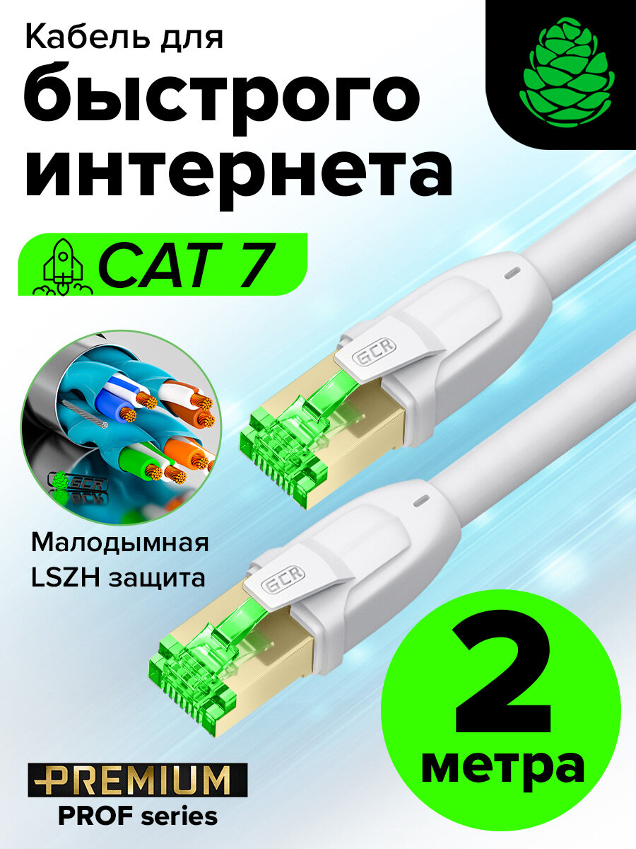 Патч-корд 2 м кат.7 F/FTP LSZH 28AWG белый RJ45 24K GOLD T568B GCR PROF кабель для интернета экранированный