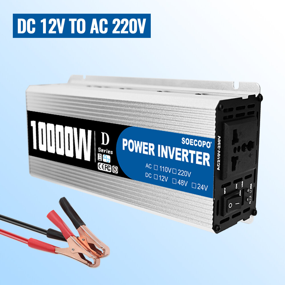 Инвертор 12V в 220V 10000Вт, Чистая Синусоида для Авто/Дома/Солнечных Панелей, 2 USB, Защита от Перегрузки