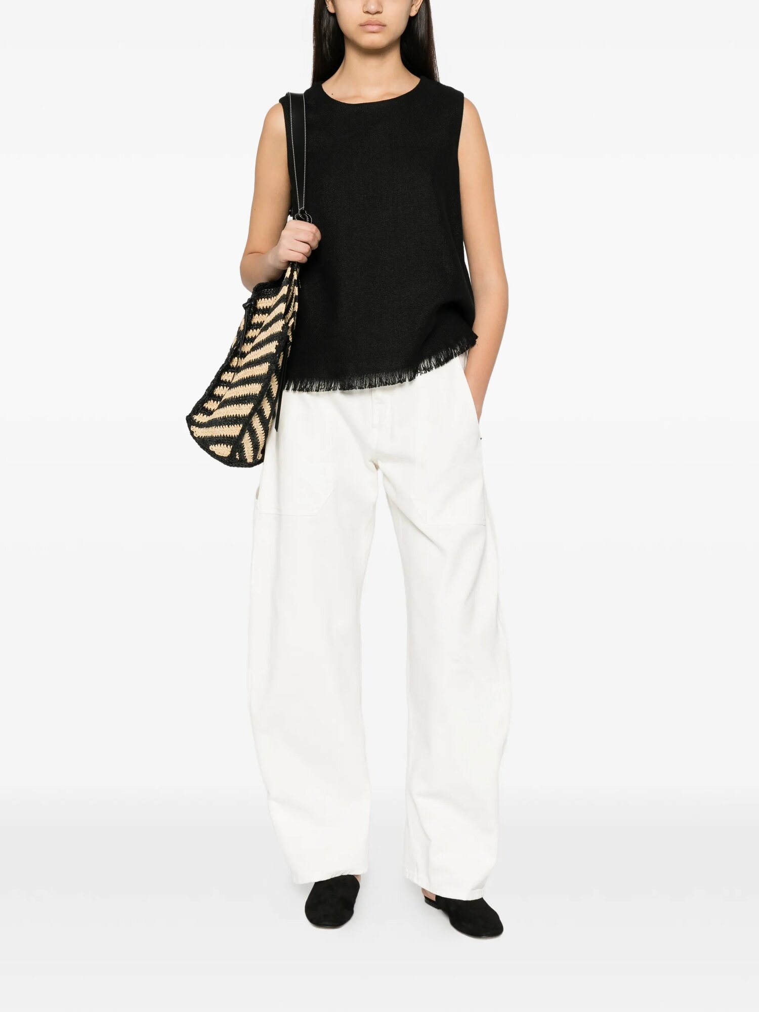 Топ Max Mara Fringed-edge sleeveless top, размер 44, черный — фото 1