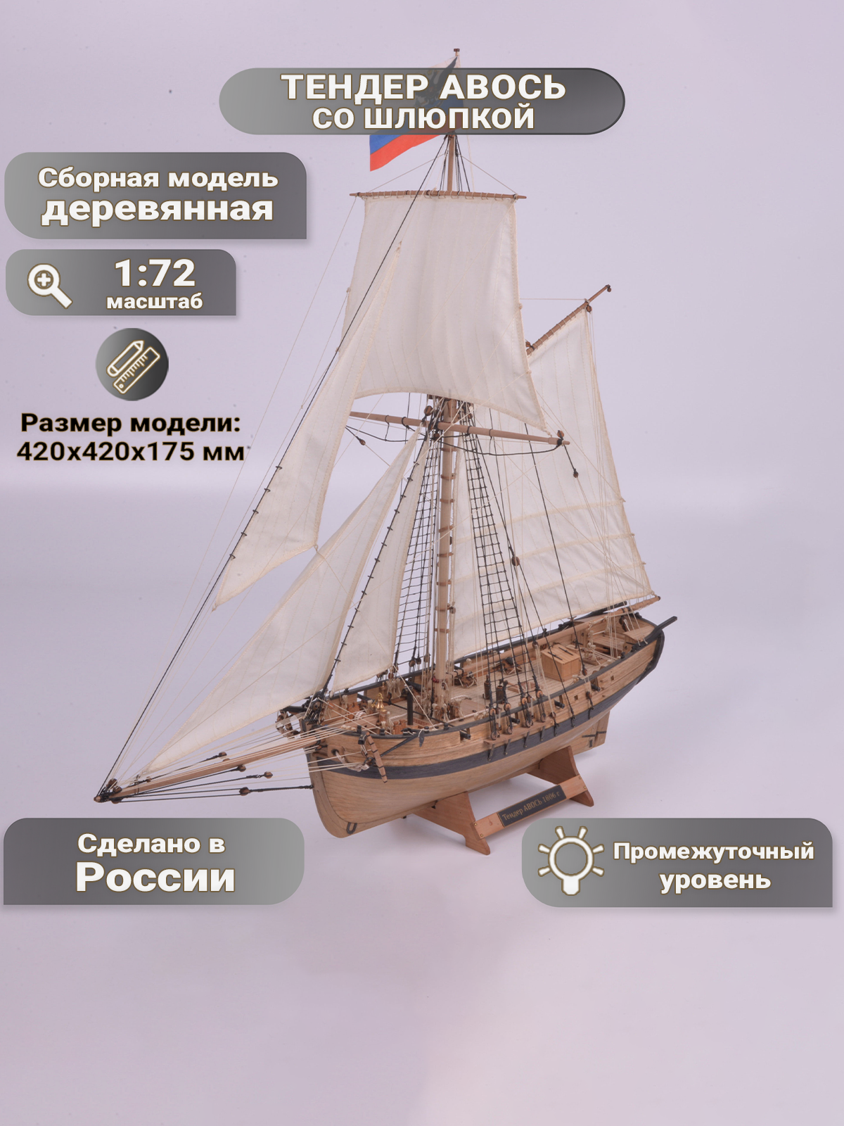 Сборная модель корабля из Аляски, Тендер Авось, 420х175х420, М.1:72