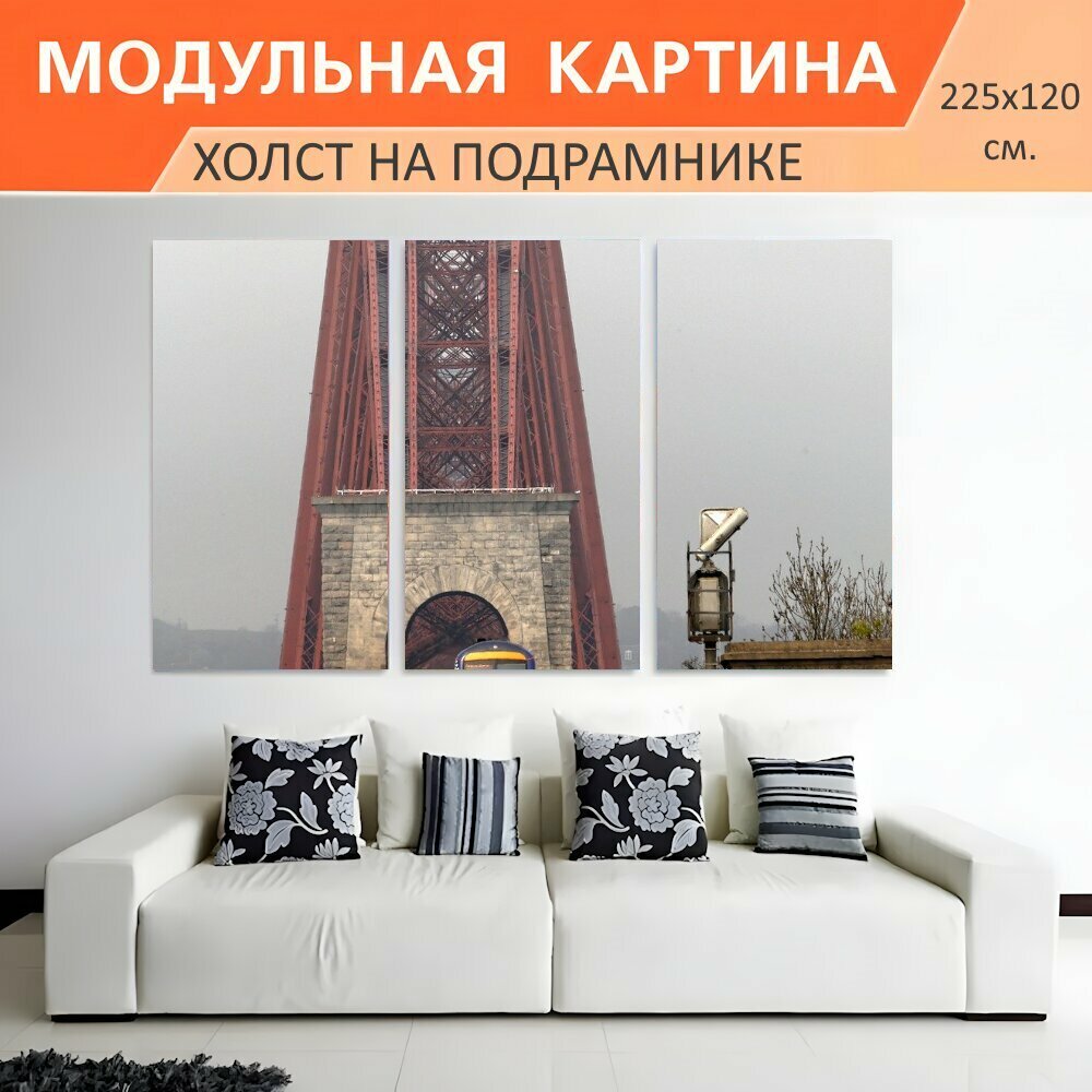 Модульная картина на холсте "Мост, железная дорога, шотландия" триптих на подрамнике 225х120 см. для интерьера