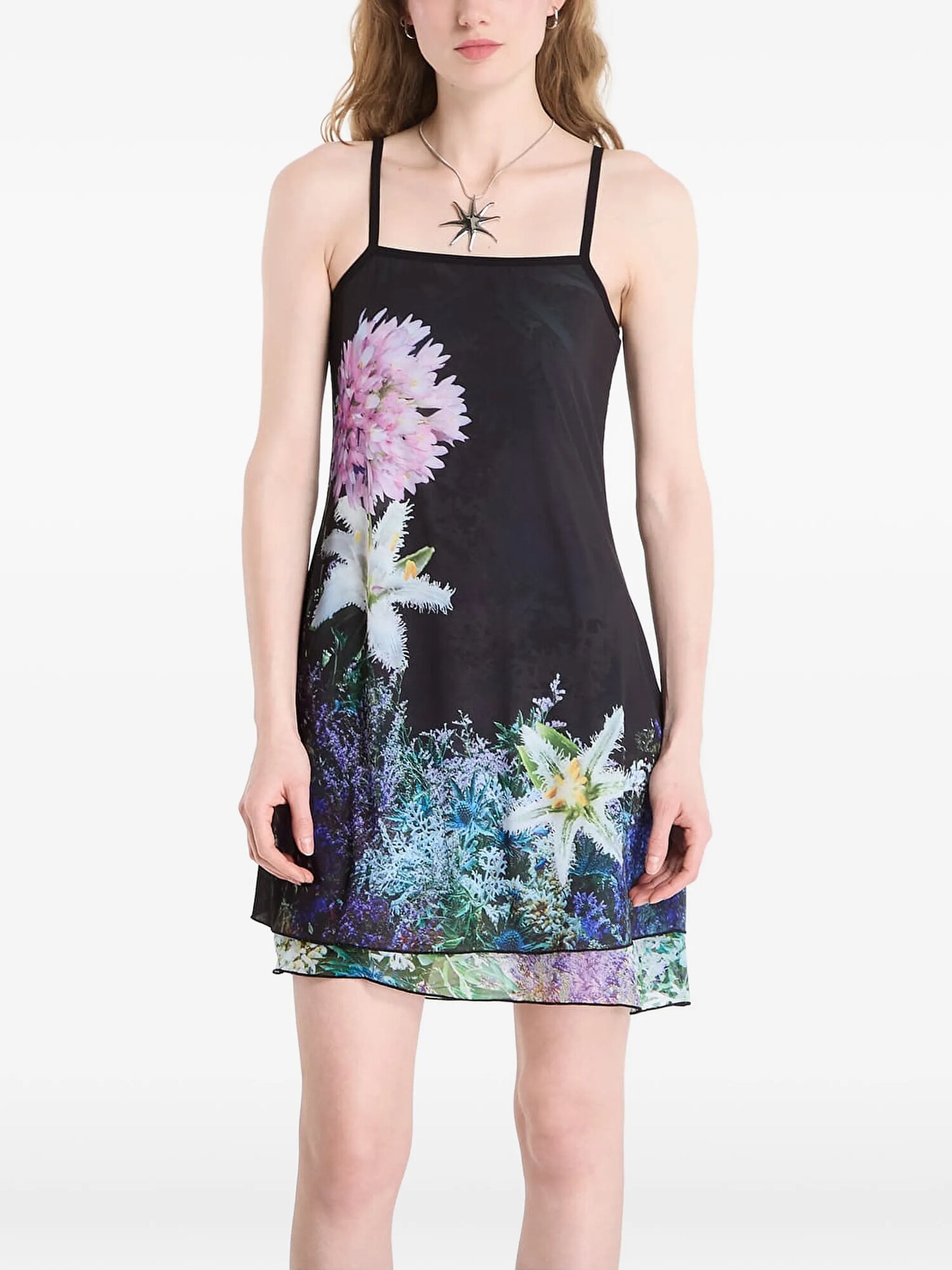 Платье Reversible floral-print layered mini dress