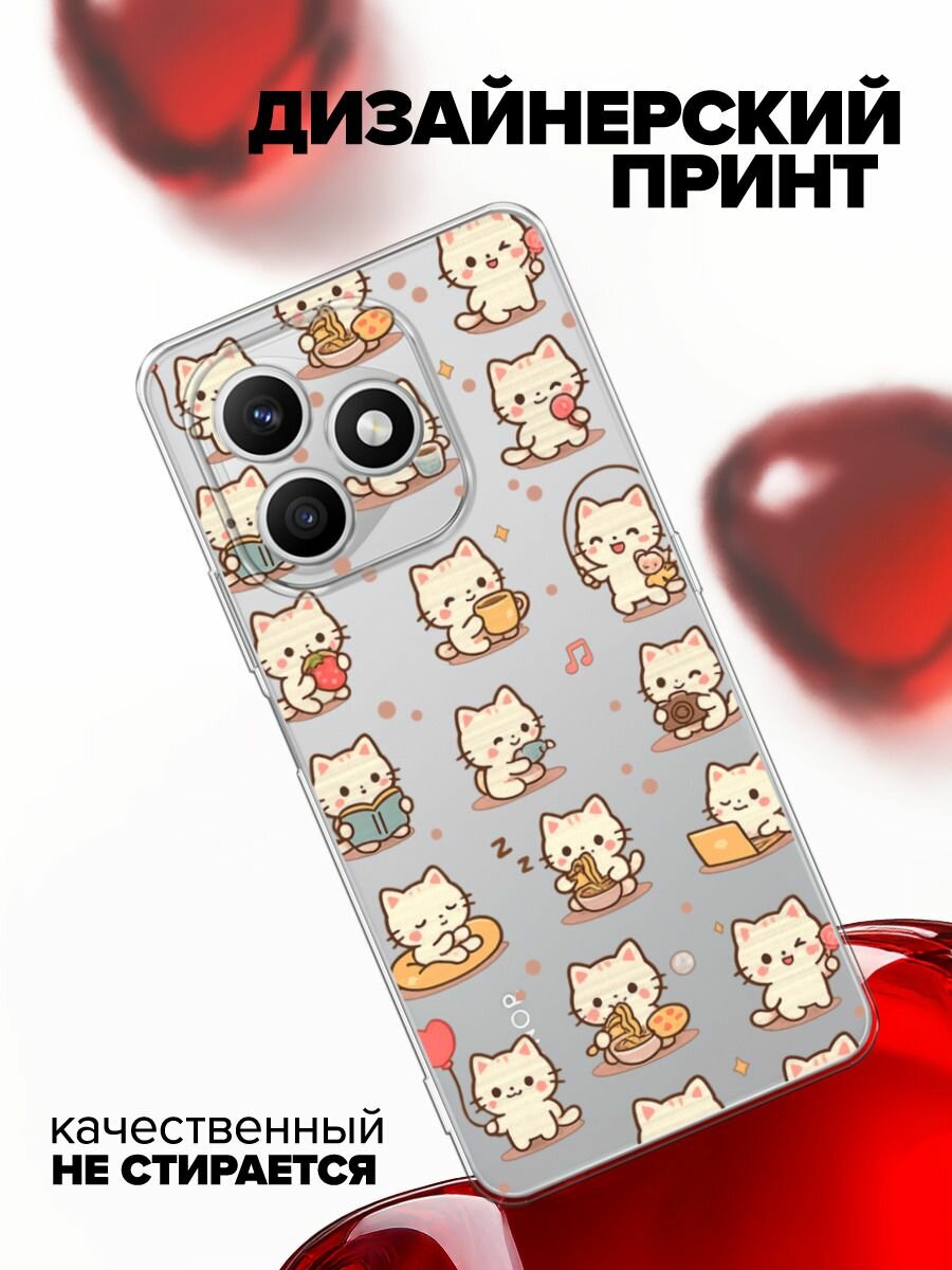 Чехол на Honor X8d / Хонор X8d с принтом Котики в стиле кавай — фото 1