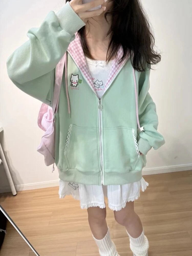 Женские американские винтажные толстовки в горошек Y2K L, 5033-Green