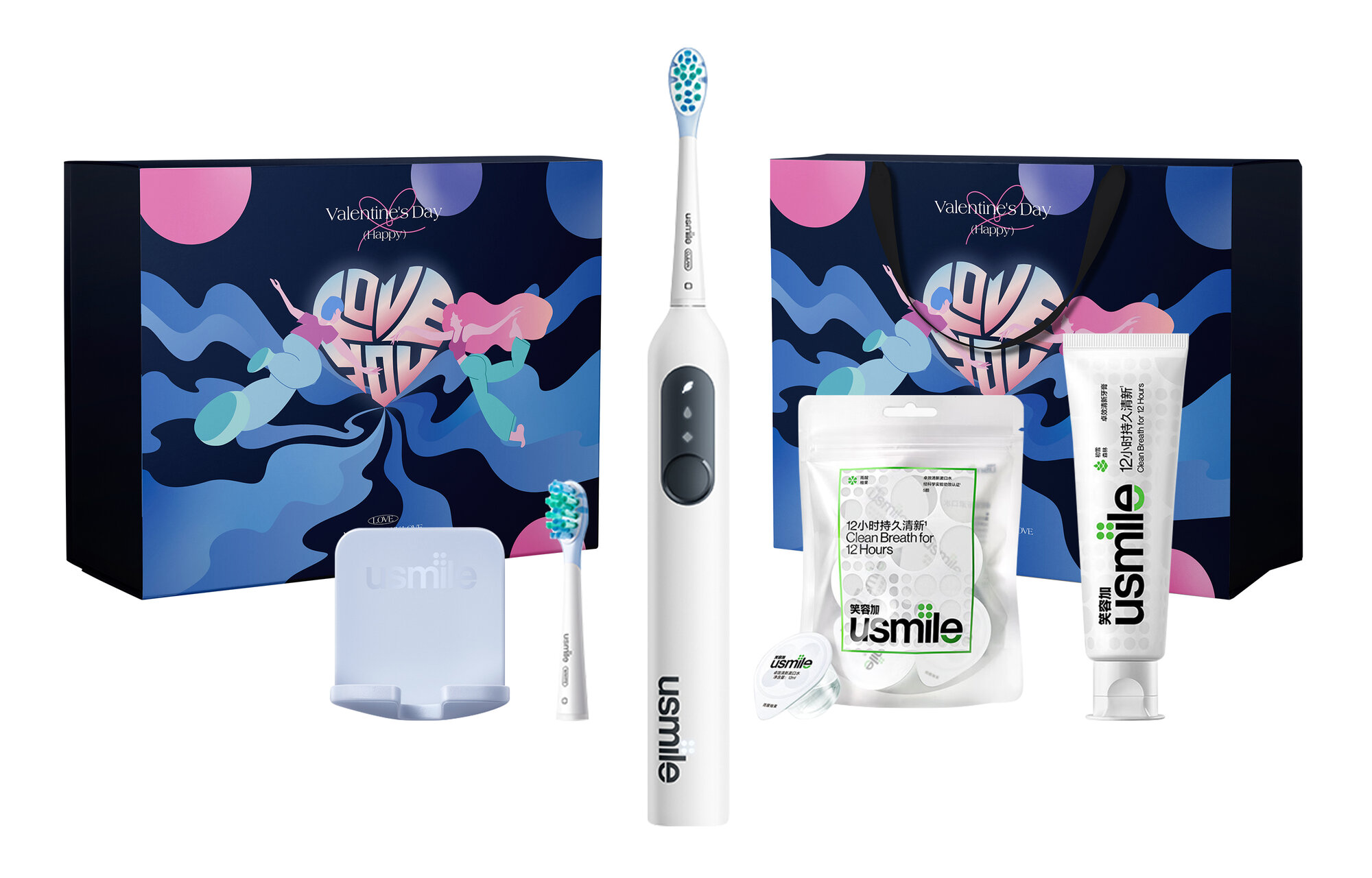 Электрическая зубная щетка унисекс Usmile P10, Kunlun White (5 mouthwashes + thin ice toothpaste + Valentine's Day gift box)