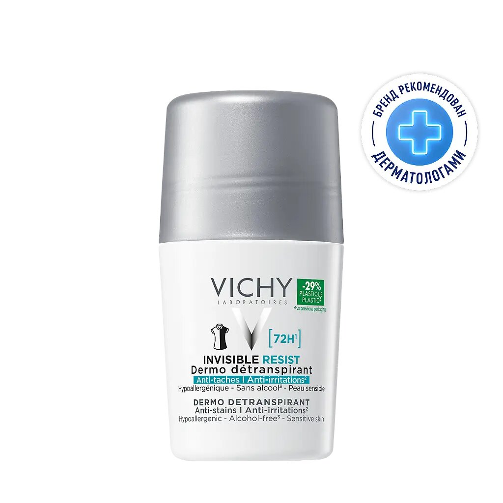 Vichy Invisible Resist Дезодорант-антиперспирант шариковый невидимая защита 72 ч 50 мл 1 шт