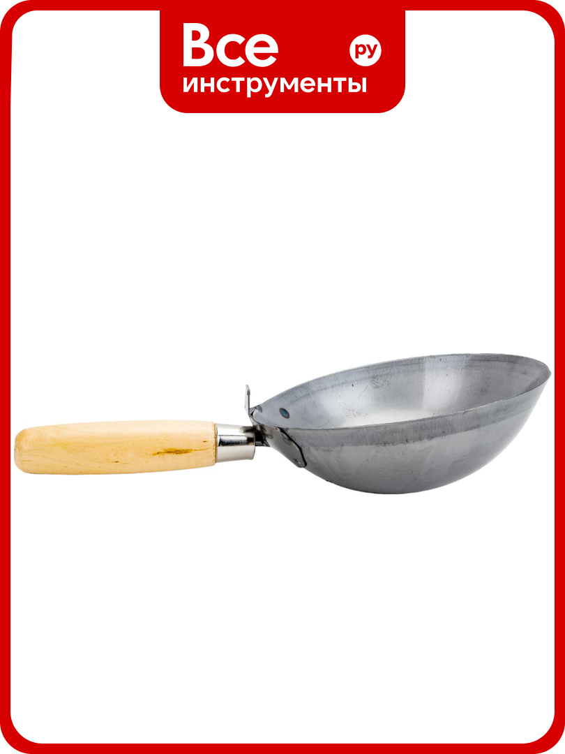 Штукатурный ковш Управдом с деревянной ручкой 042911 4100003154, стальной корпус, круглая форма дна, деревянная рукоять