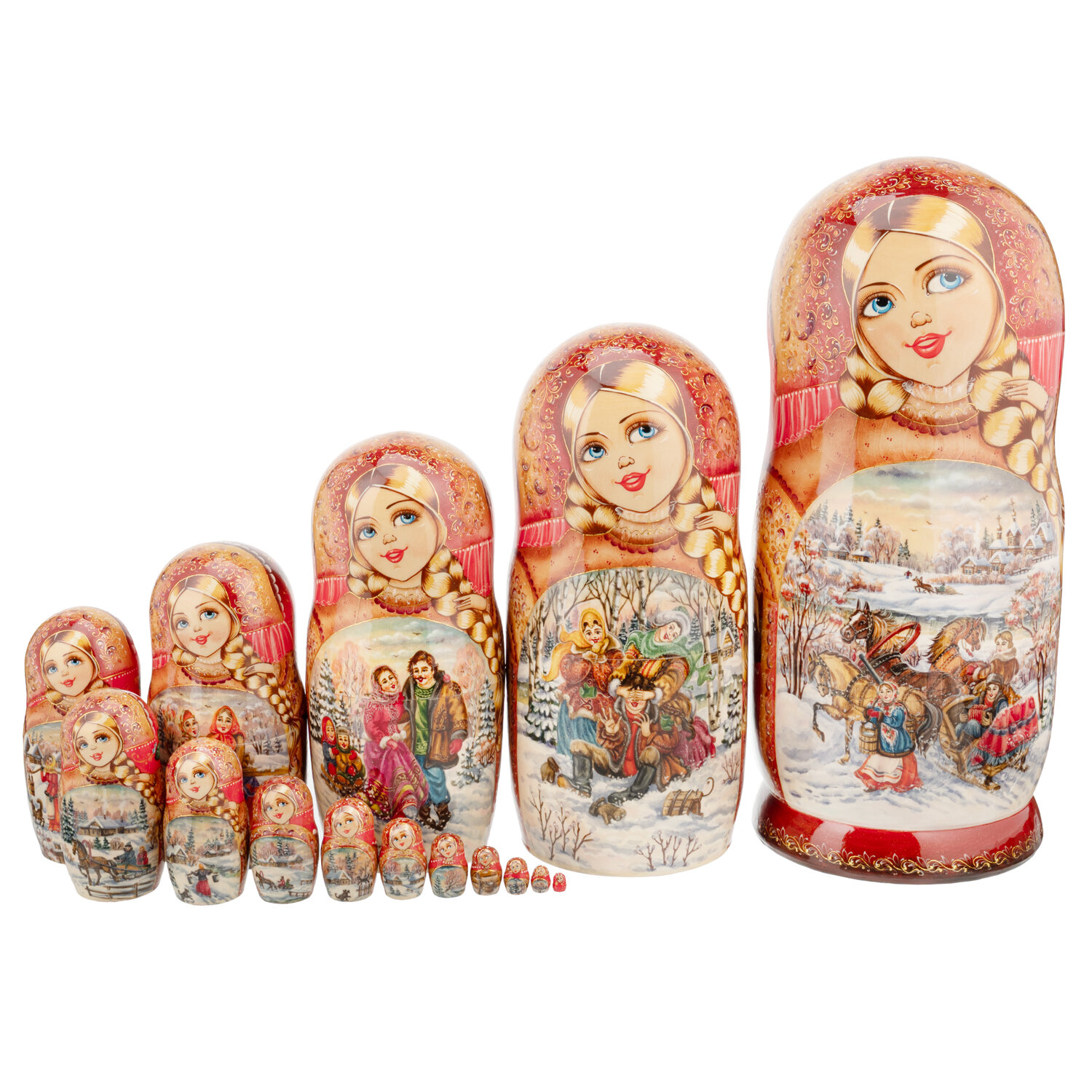 0015178-Матрешка "русская тройка. Гуляние" 15 мест 33см