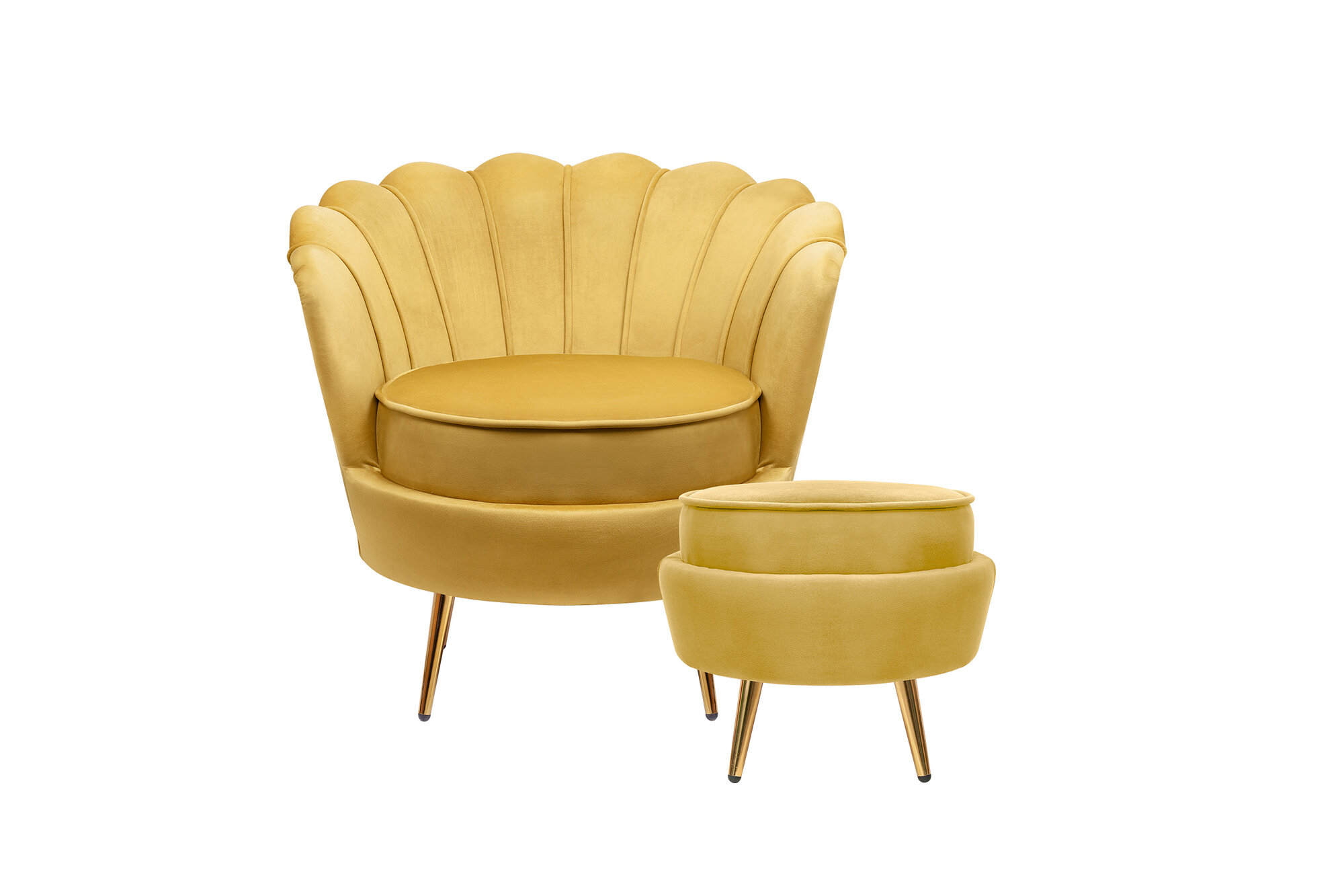 Кресло Mak-interior "Ракушка Pearl Yellow", с пуфом, желтый велюр