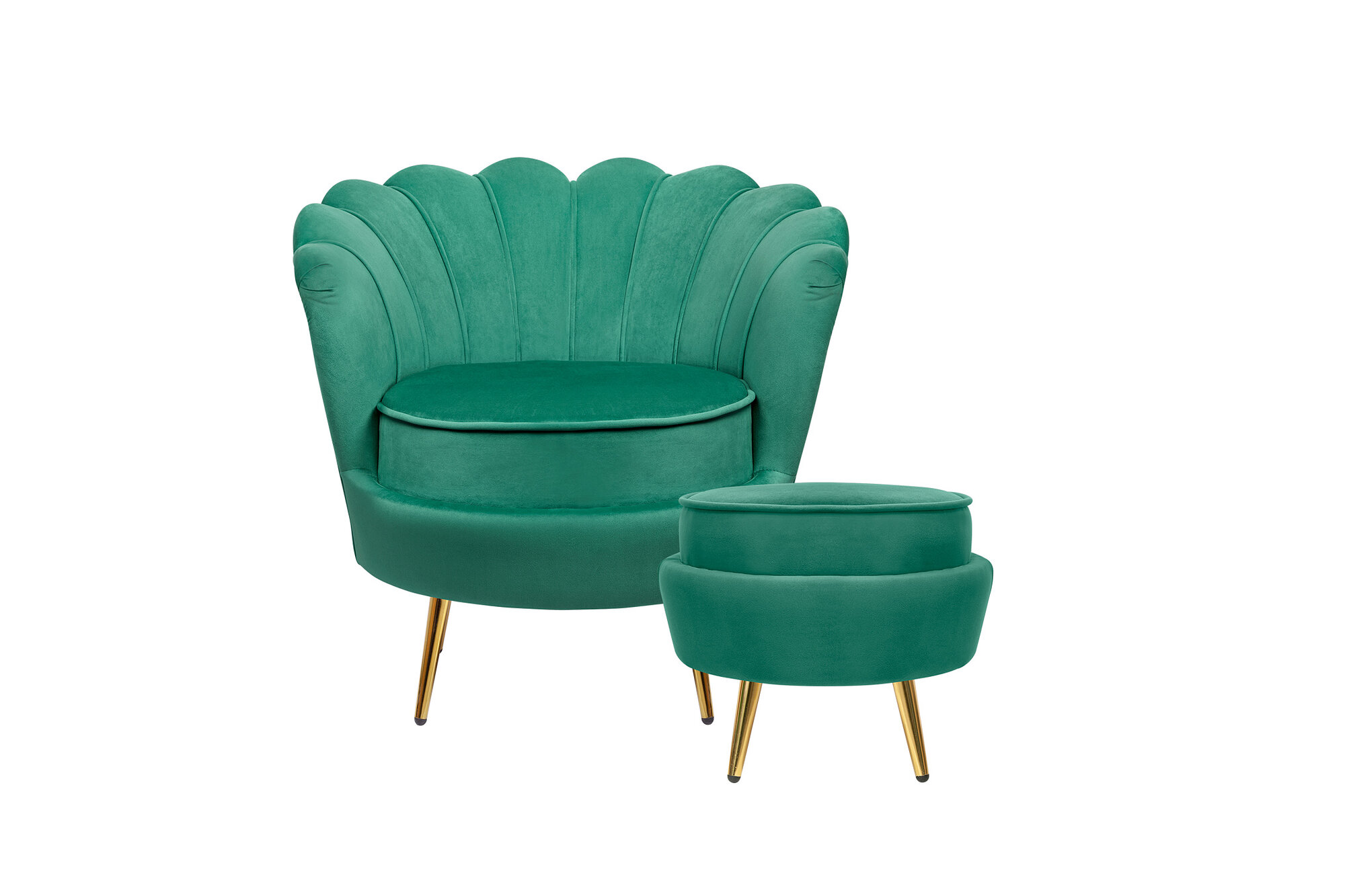 Кресло Mak-interior "Ракушка Pearl Green V2", с пуфом, зеленый велюр