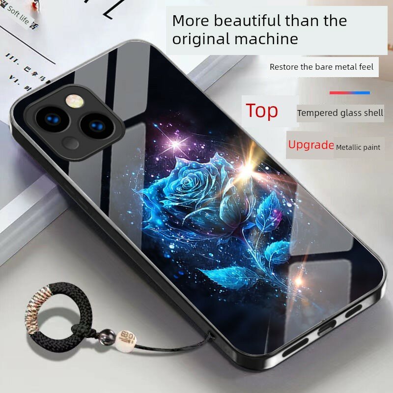 Черный чехол для Honor 80 Pro с кривым экраном с рисунком звездной синей розы, полная защита и шнурок