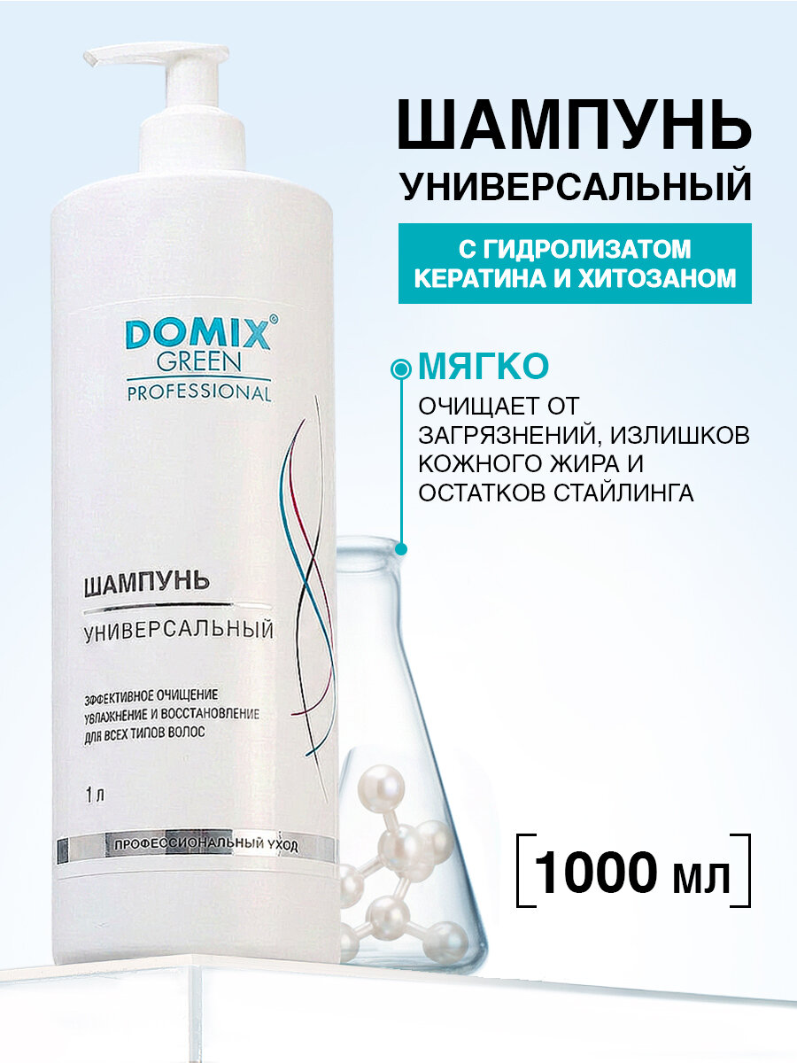 Шампунь бессульфатный универсальный с кератином и АНА-кислотами, с дозатором, DOMIX 1 л