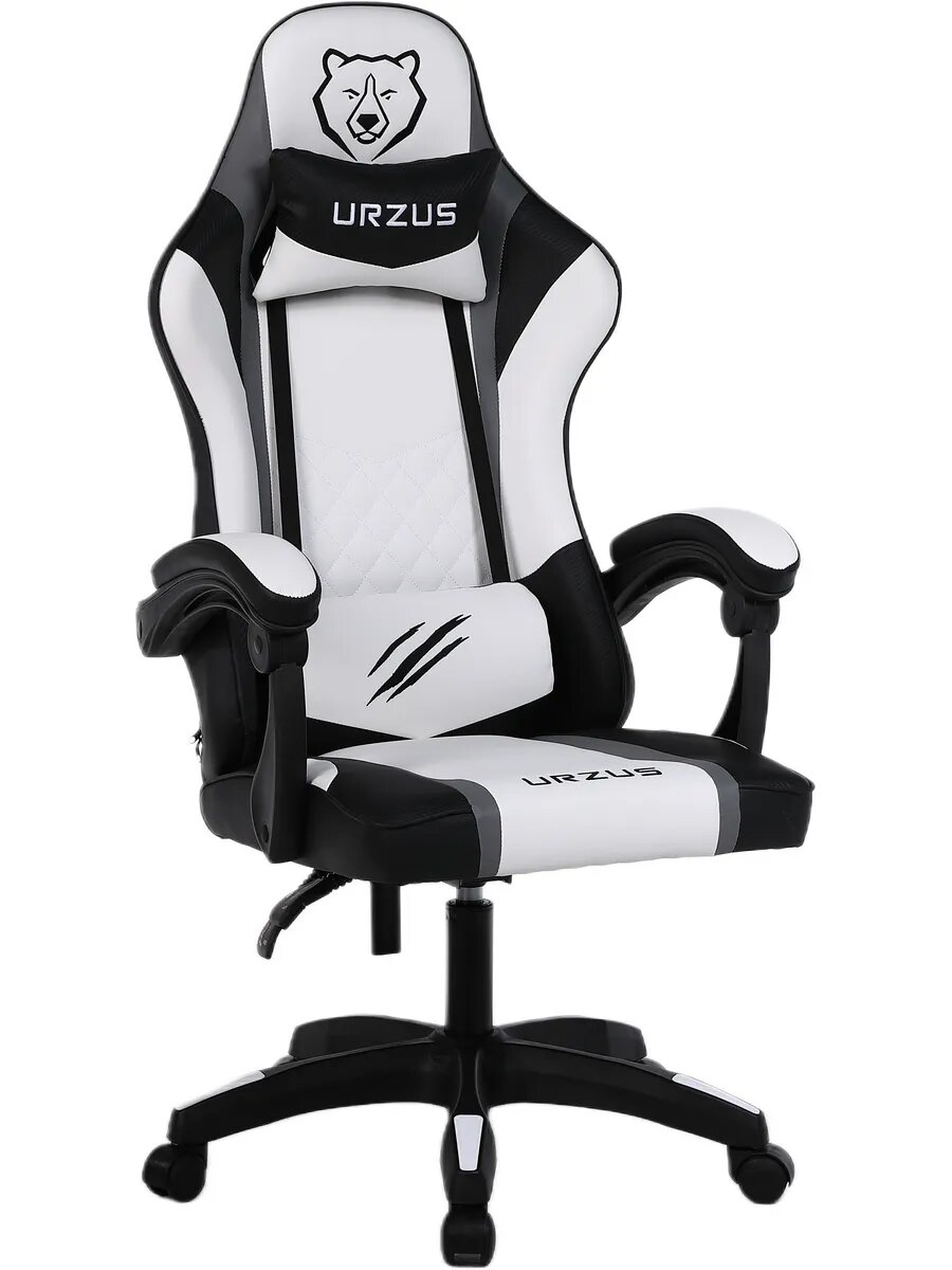 Кресло компьютерное игровое URZUS Raptor White экокожа черный, белый (UR-7351123)