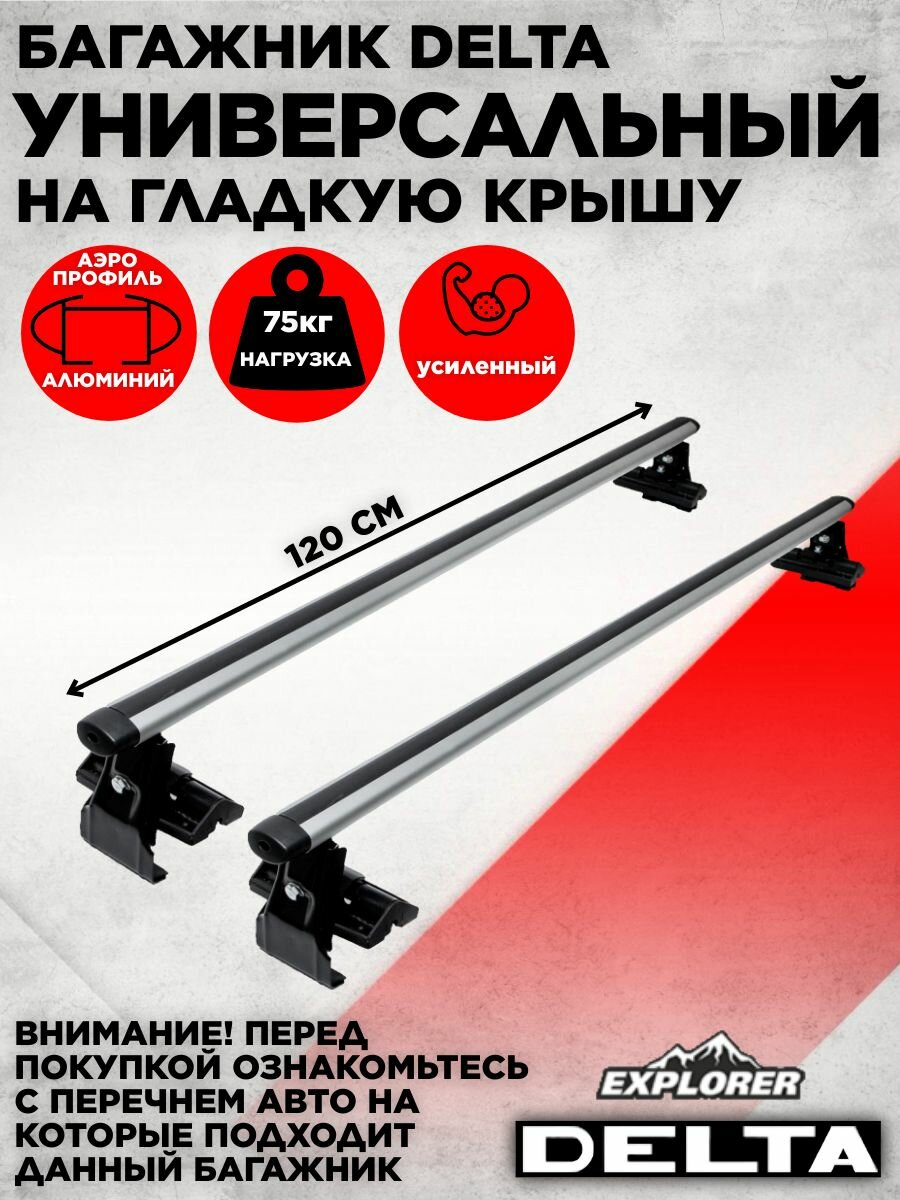 Универсальный Багажник на крышу DELTA D1 для авто с гладкой крышей с крыловидными дугами 120 см