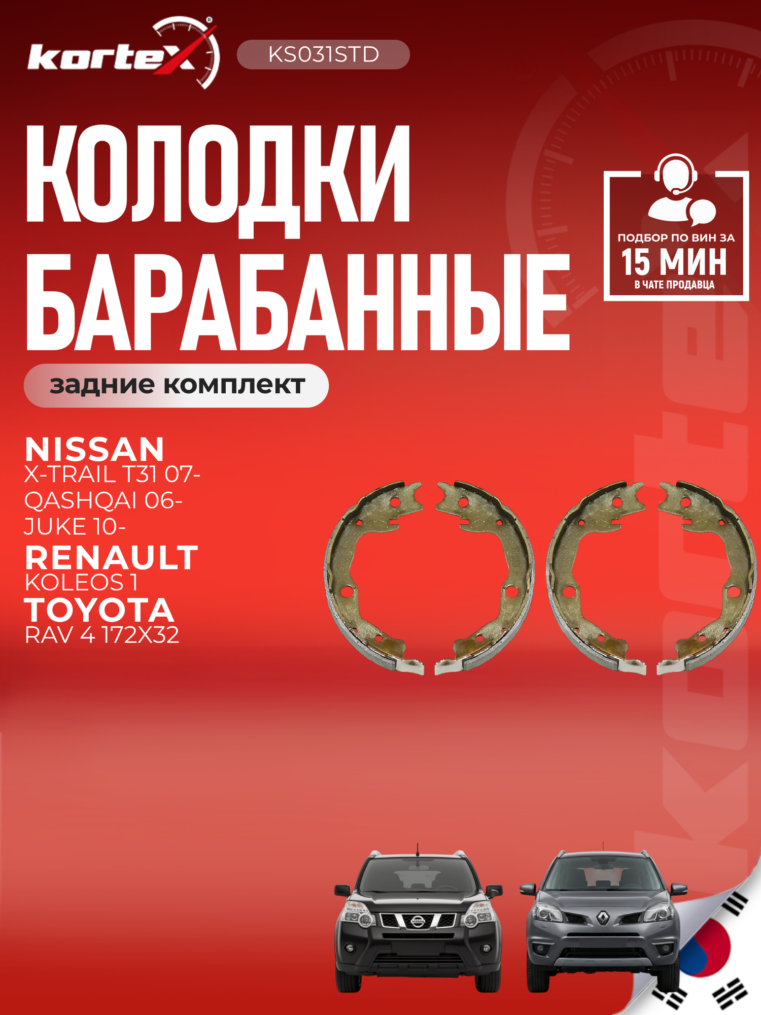 Тормозные колодки барабанные (задние) Nissan Ниссан Juke жук Qashqai Кашкай X-Trail Икстрейл Toyota Тойота RAV 4 GS8752 44060CY025 4654042020