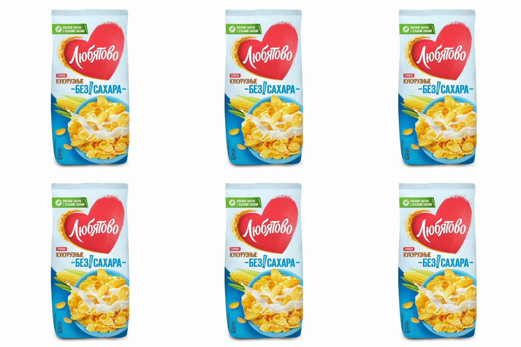Любятово Хлопья кукурузные без сахара, 270 г, 6 шт