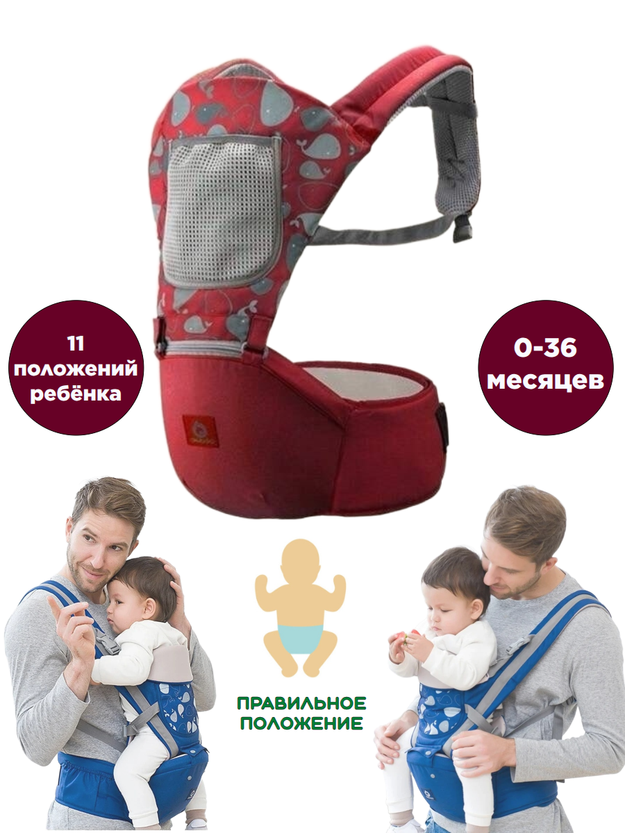 Эргорюкзак-кенгуру хипсит для переноски детей Aiebao (красный)
