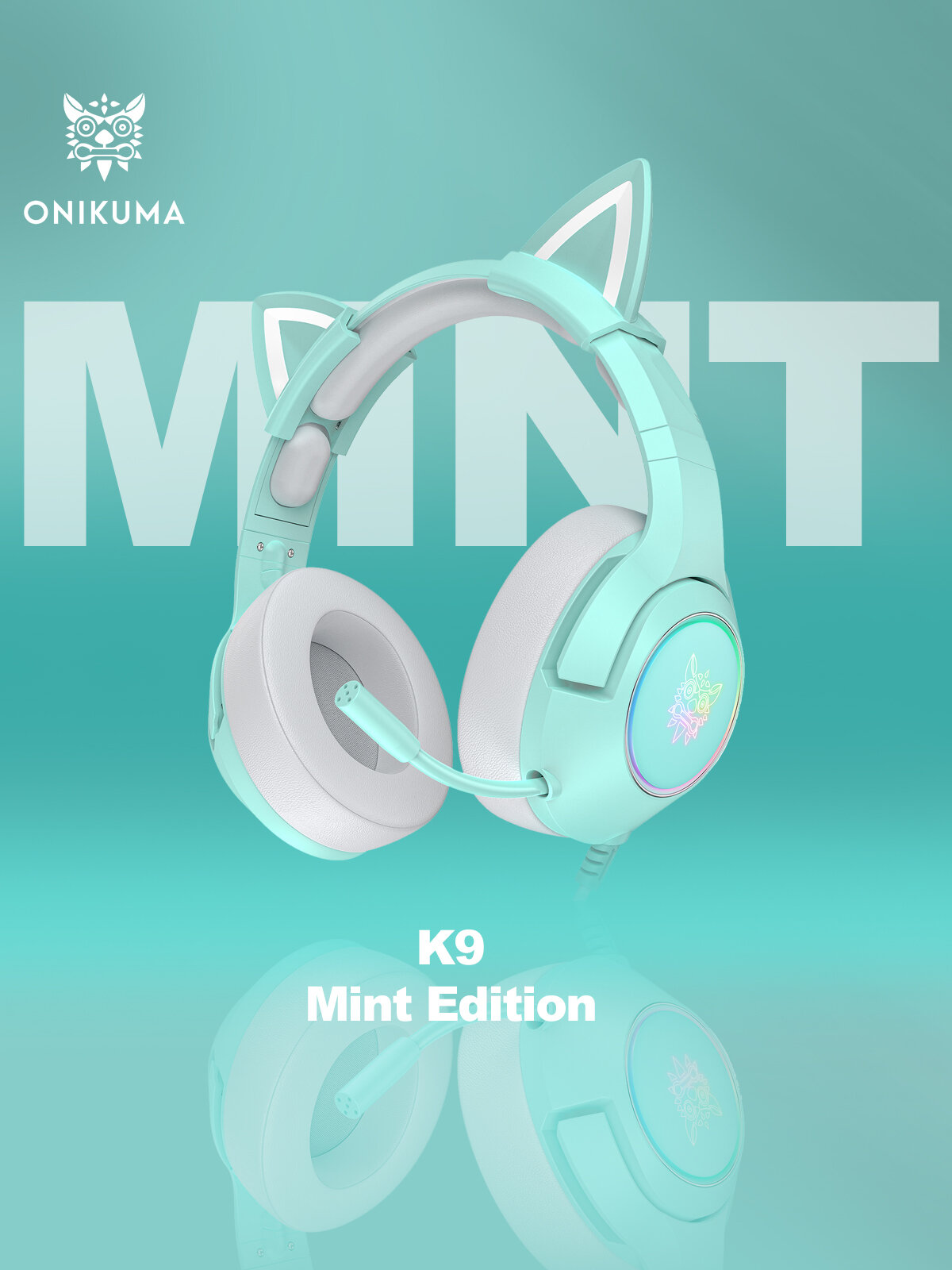 Наушники проводные ONIKUMA Electric Cat мятные с кошачьими ушками и подсветкой