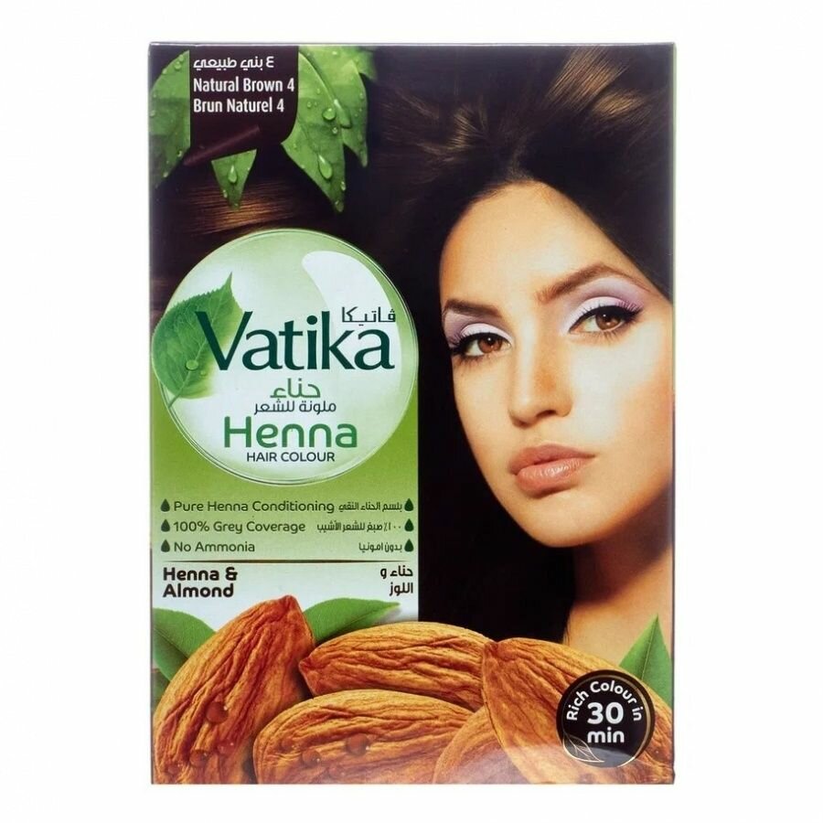 Dabur Хна для волос Vatika Henna, тон 4 - natural brown, 6 шт по 10 г