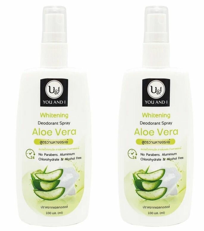 U&I Дезодорант-спрей бесцветный Whitening Deodorant Spray, Алоэ Вера, 100 мл, 2 шт