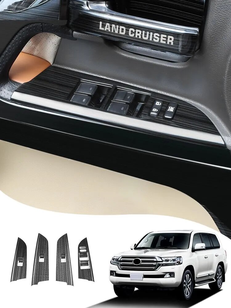 Тойота ленд крузер 200 2016-2021, Панель управления подъёмы окна, for Toyota LAND CRUISER 200 LC200 FJ200, тюнинг, Аксессуары для модификации интерьера ( Черный ) 4 шт 2017 2018 2019 2020