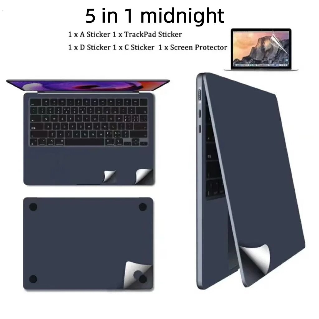 Защитная пленка для MacBook Air 13.6", 15" (M1, M2, M3, M4, Air 15.3 M5 A3448, 5 in 1 Midnight Blue