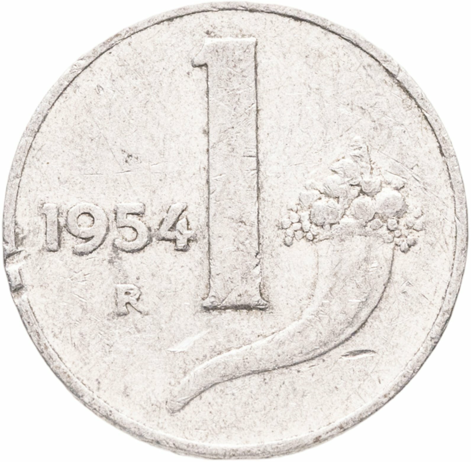 Италия 1 лира lira 1954-1955, Алюминий, в сохранности VF-XF