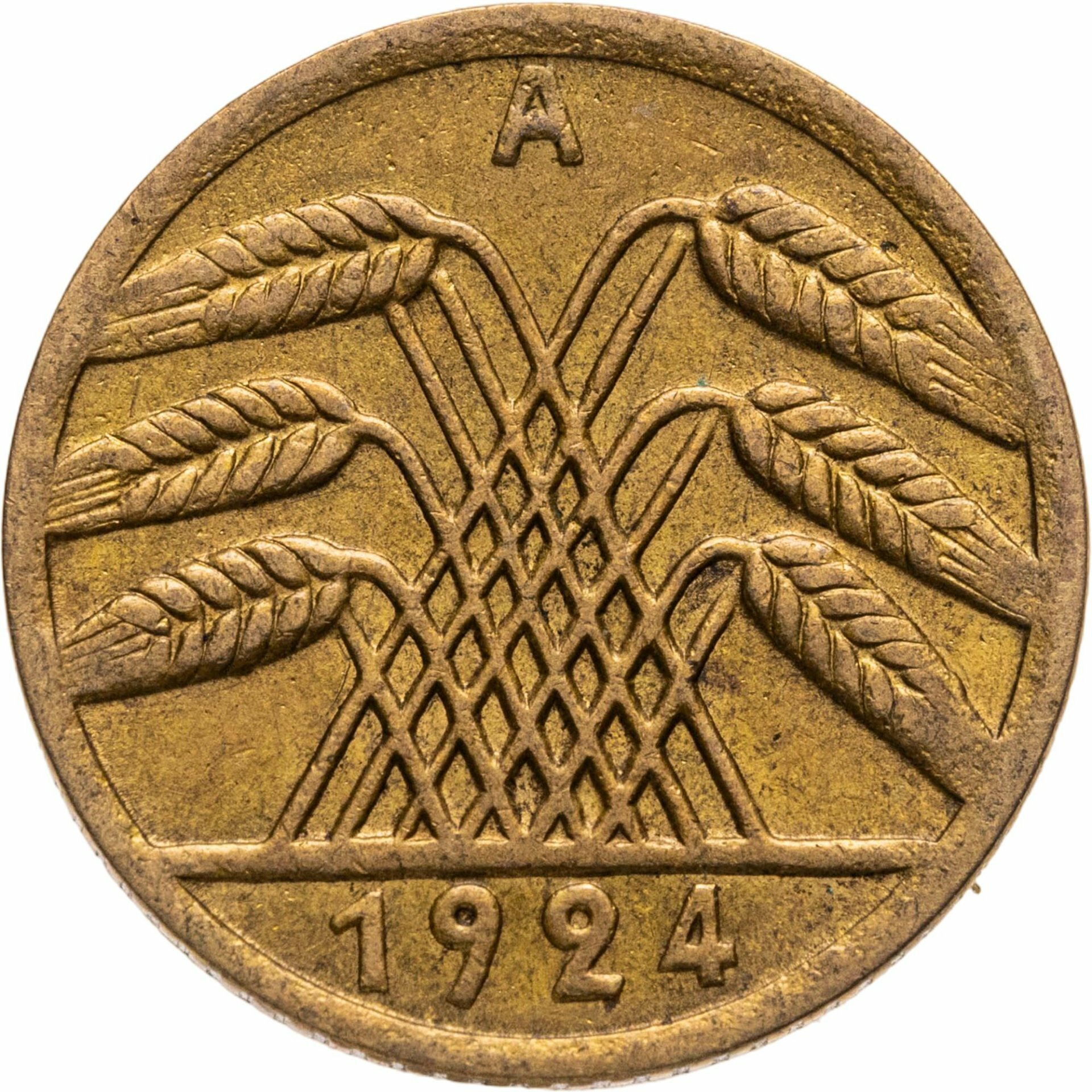 Германия 5 рентенпфеннигов rentenpfennig 1924 А, Алюминиевая бронза, в сохранности XF