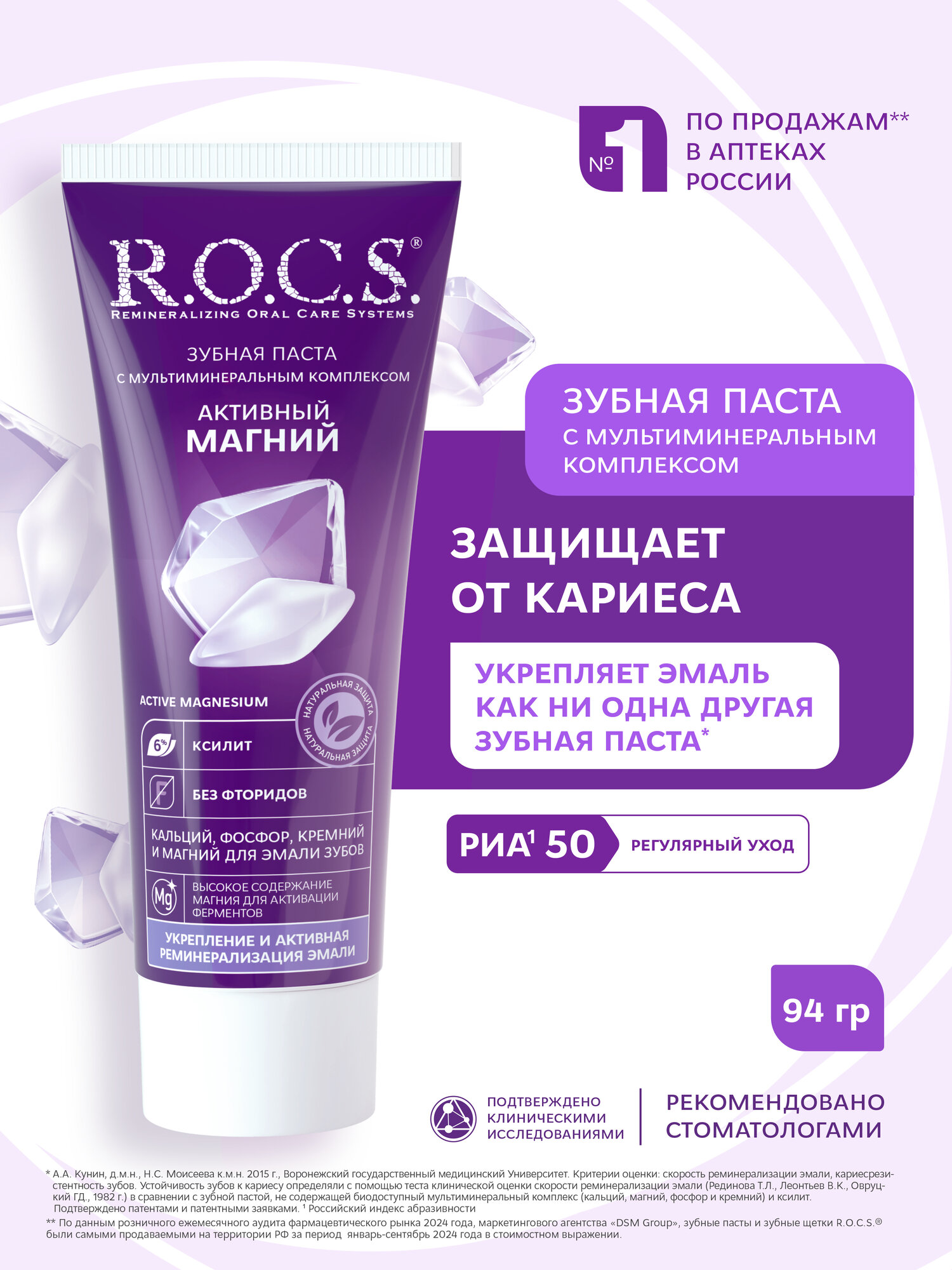 Зубная паста R.O.C.S. Активный Магний, 75 мл, 94 г