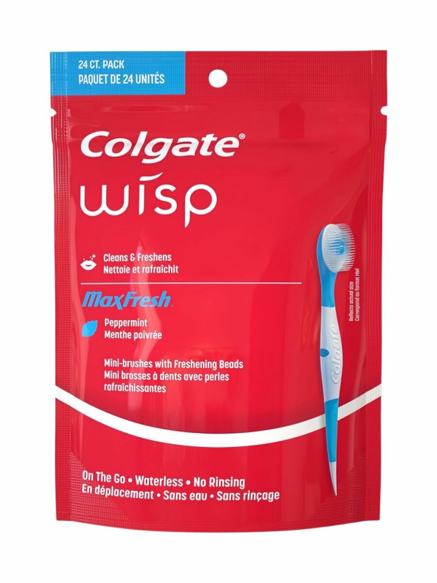 Одноразовые дорожные мини-зубные щетки Max Fresh Wisp, мятный вкус. 24 шт. США.
