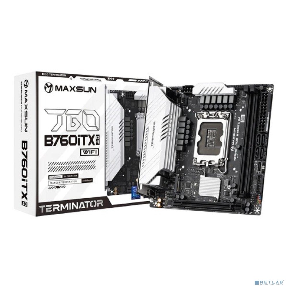 MAXSUN MS-Terminator B760ITX D4 WIFI V3 (Socket 1700, mini-ITX, 2*DDR4(64Gb), DP/HDMI, 4*SATA3, 2*M.2, 1xPCI-E 5.0 x16, 4*USB 3.2, 1*Type-C, LAN 1*2.5G, RTL)