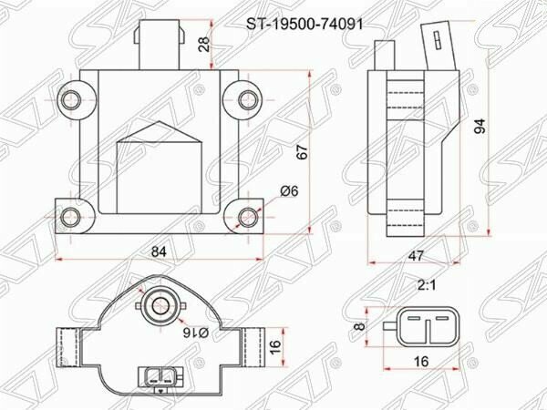Катушка зажигания SAT ST-19500-74091 TOYOTA CALDINA ST195/190/CARINA AT190/CORONA ST190 модуль