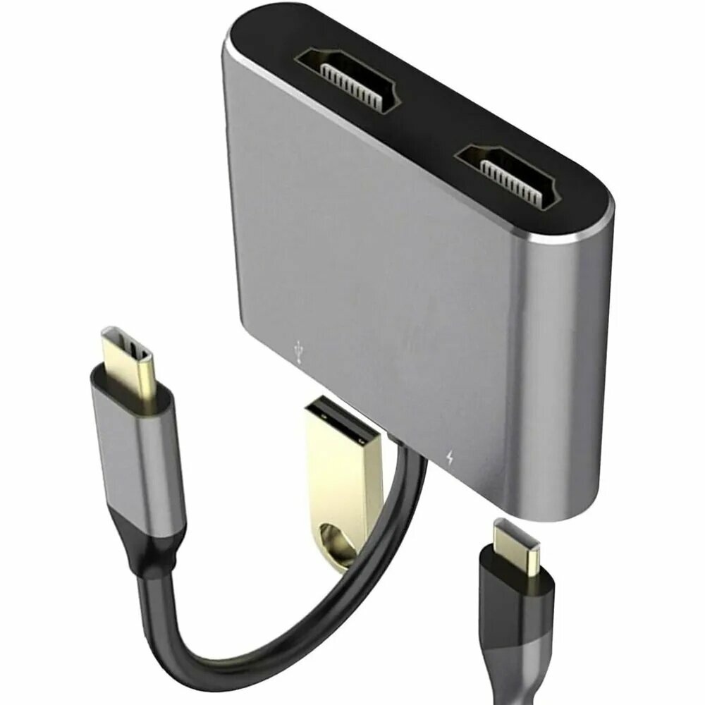 Адаптер USB C на 2 HDMI 4K@60Hz, док-станция USB Type-C на два дисплея, распределитель HDMI для ноутбуков MacBook Air/Pro, Dell, HP, Lenovo, Chromebook, Surface