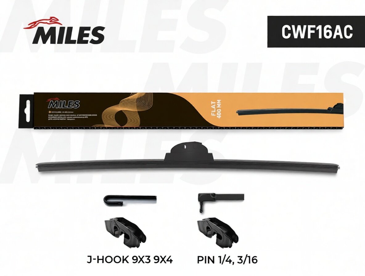 Щетка стеклоочистителя 400мм бескаркасная (HOOK 9x3/9x4, PIN 1/4, 3/16) CWF16AC Miles арт. CWF16AC