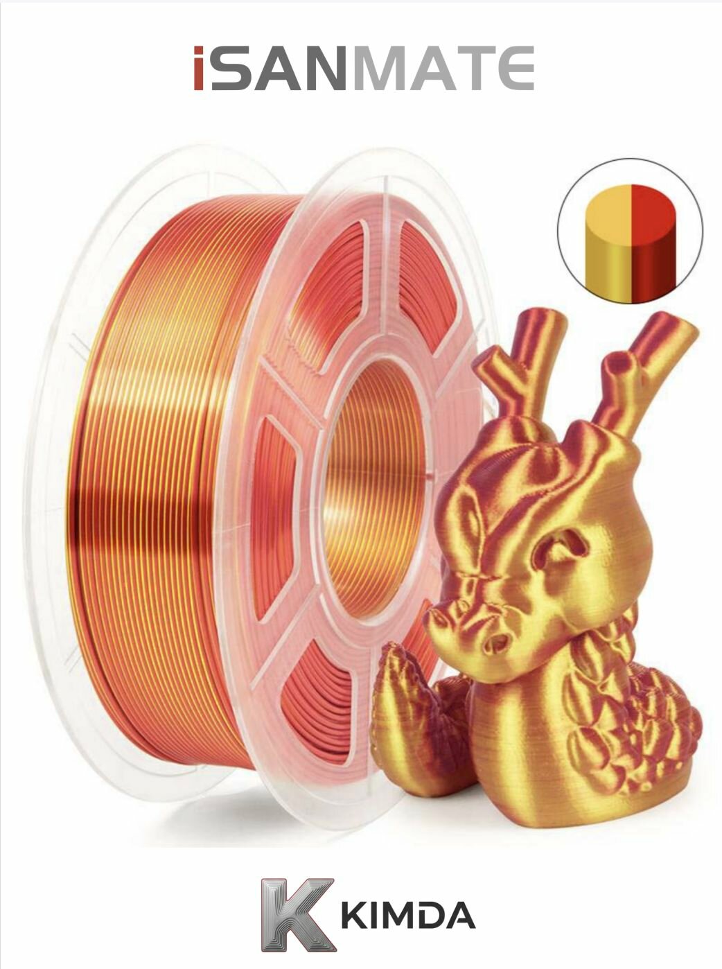 PLA пластик для 3D принтера iSANMATE PLA Silk Dual Gold Red, шёлковый двухцветный золотисто-красный, филамент 1 кг