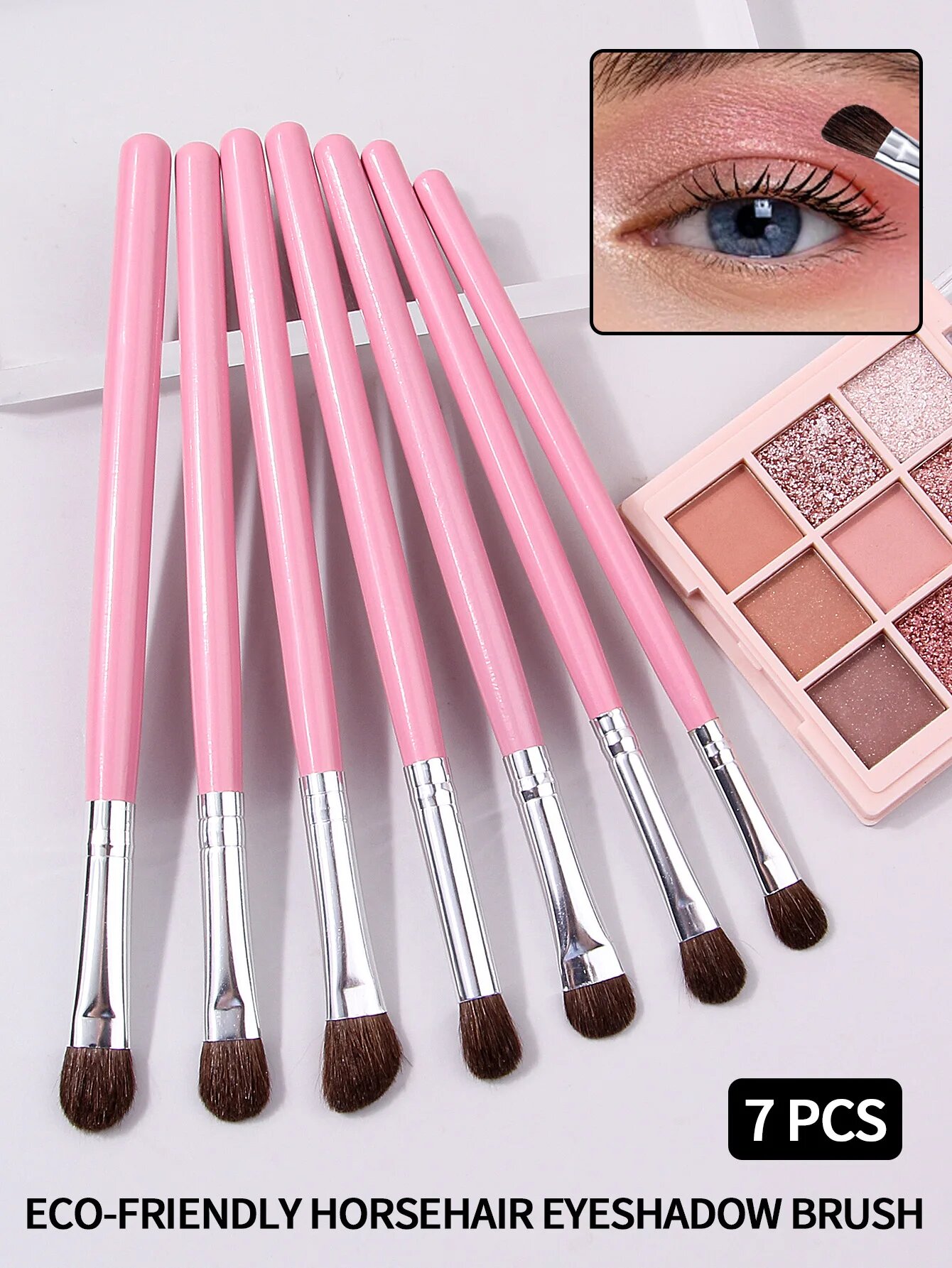 Набор из 7 кистей для макияжа глаз KOSSHOW Pink Silver