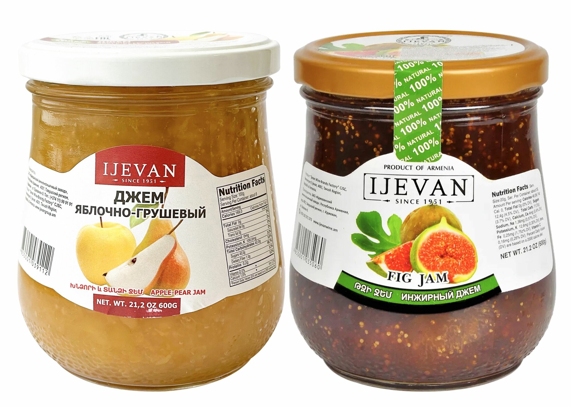 Джем набор (инжир + яблочно-грушевый) IJEVAN, 600г х 2шт. Армения Иджеван