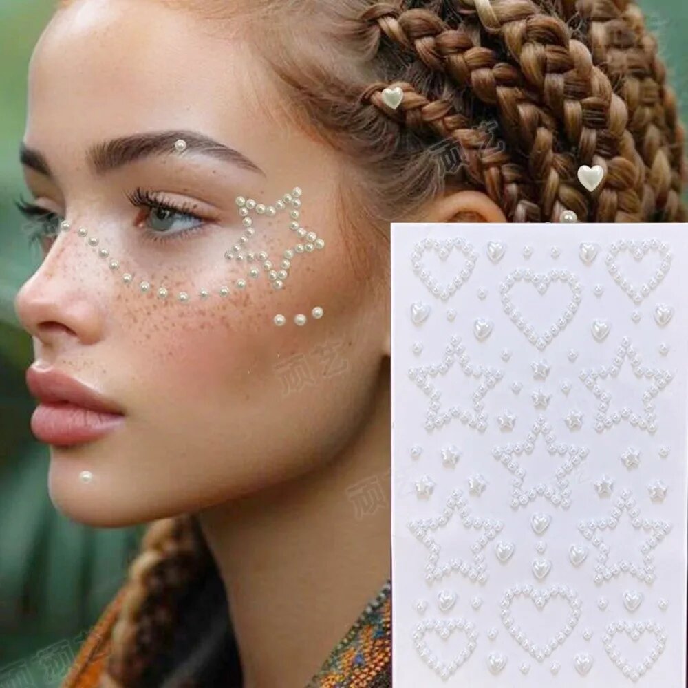 Наклейки на лицо StyleY, стразы, сердечки, звезды