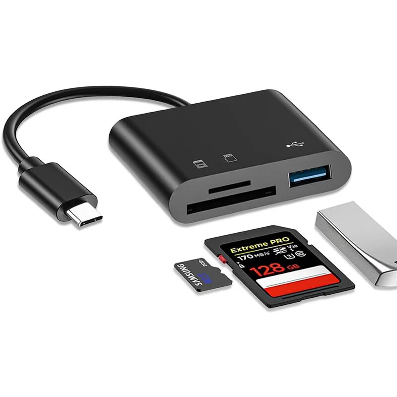 Устройство Для Чтения Карт Памяти 3-в-1 Type C SD TF Micro SD Для Macbook, Samsung, Huawei, black