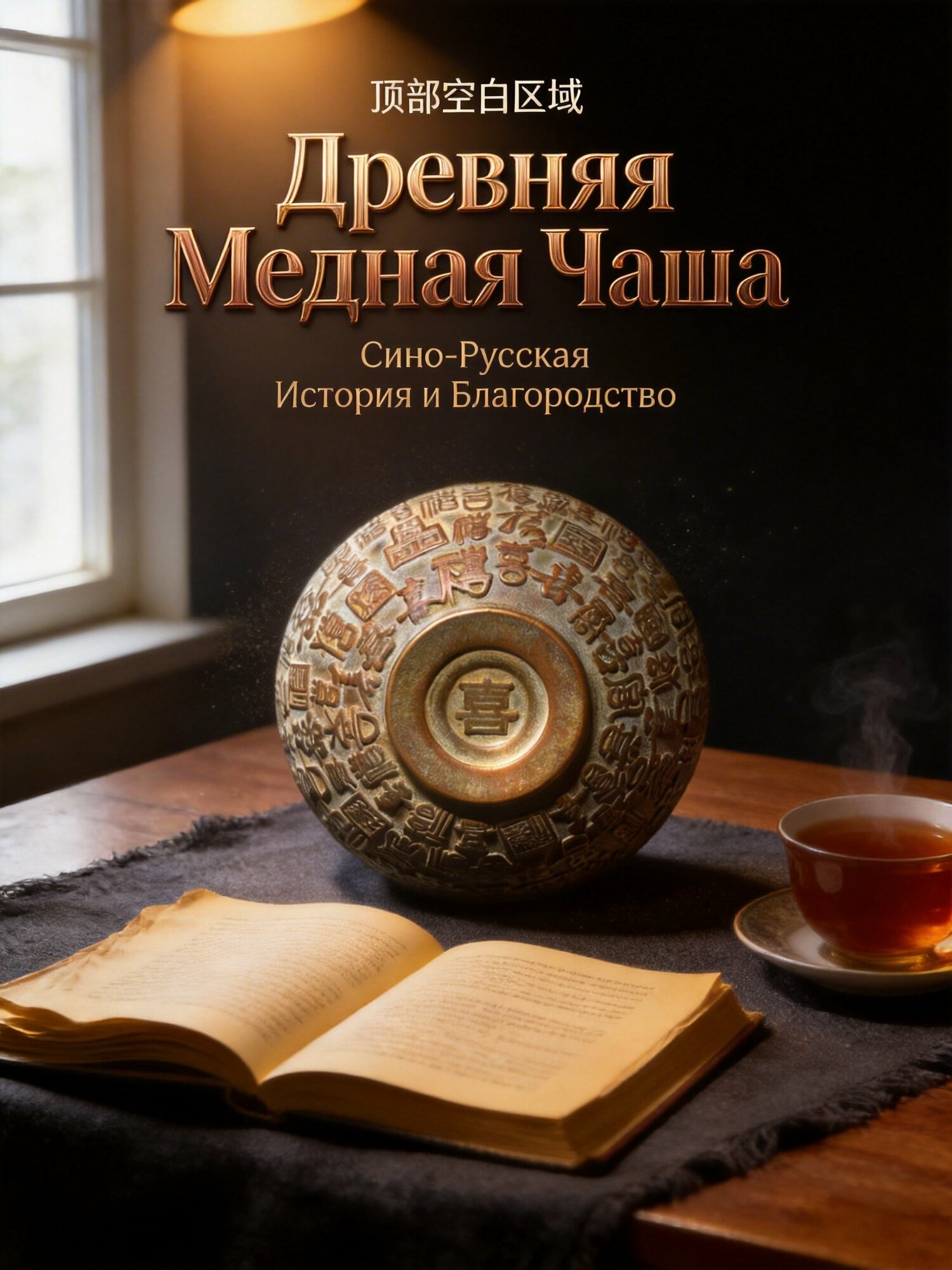 Старинная чаша из чистой меди с символами счастья, гравировка в китайском стиле для настольного декора в гостиной и столовой