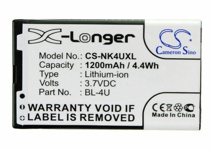Аккумулятор для Nokia BL-4U, Nokia 515, 8800 Carbon Arte, Nokia 8800 Sapphire Arte на 1200mAh - CS-NK4UXL от компании Cameron Sino